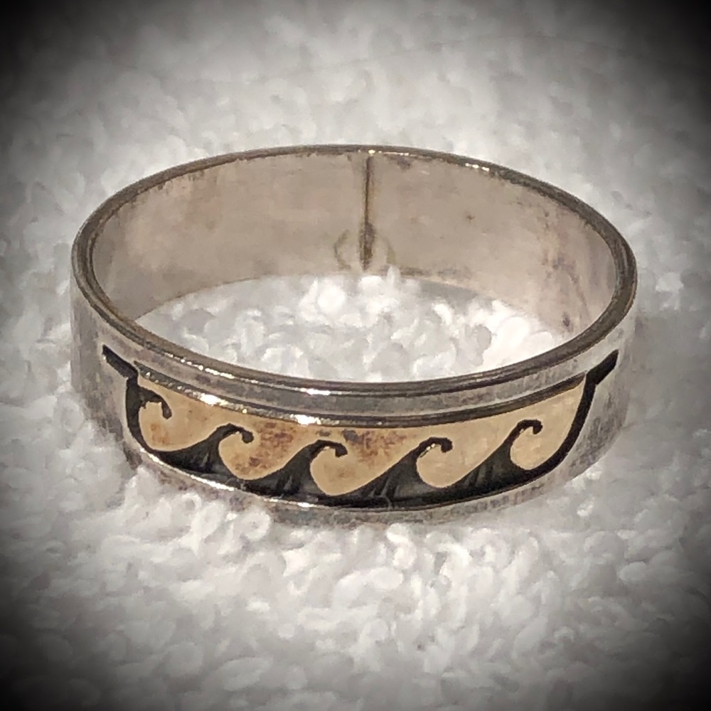 Vintage 14k & Sterling Navajo Wave Ring - Gem